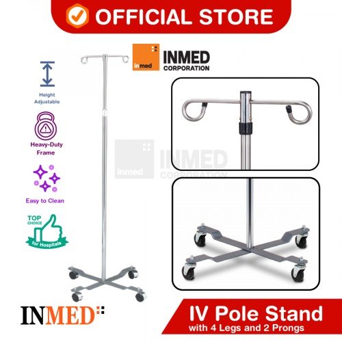 Inmed IV Pole Stand – Adjustable Chrome IV Stand with 4 Legs & Swivel ...